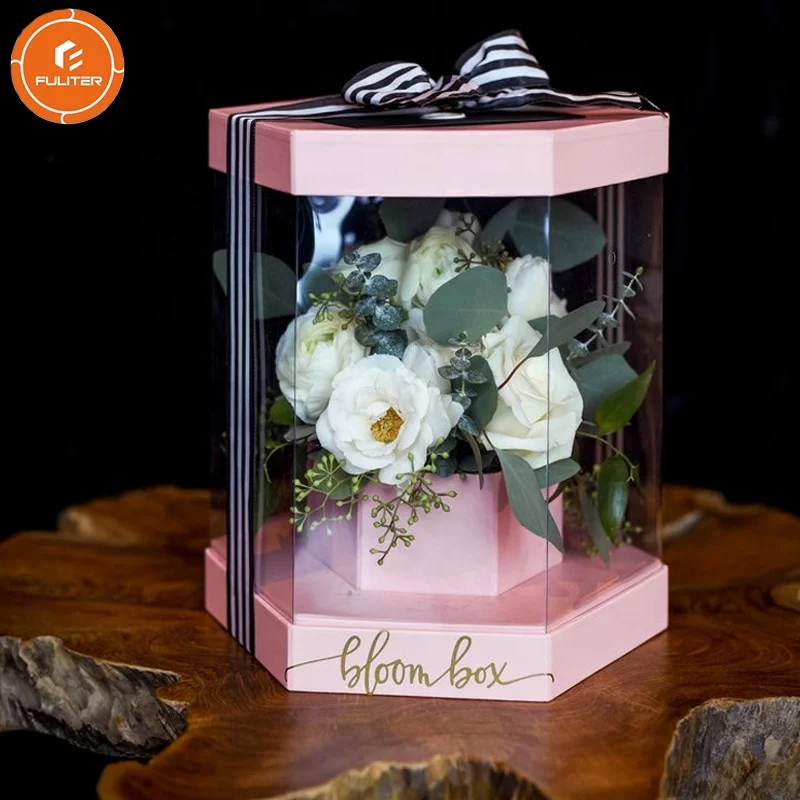Luxury Transparent Clear Plastic Hexagon Flower Box Custom Fresh Rose ...