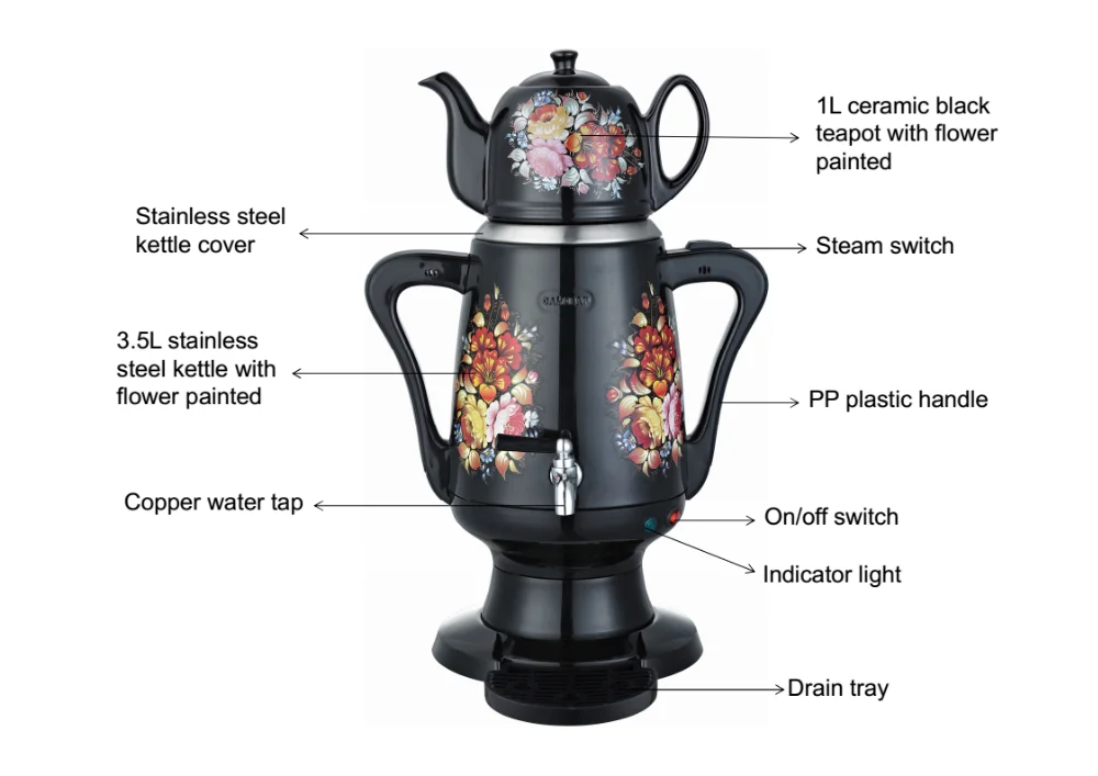 3.5l Russian Electric Samovar Kettle Turkish Tea Maker With Flower ...