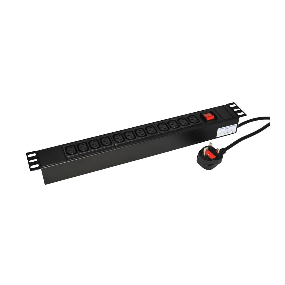 1U 12 Way IEC C13 Sockets - Horizontal PDU with UK Mains Plug