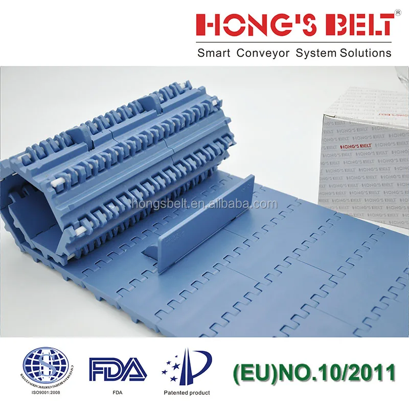Hongs Blue Plastic Material Modular Conveyor Belt With Pop-up Flight ...