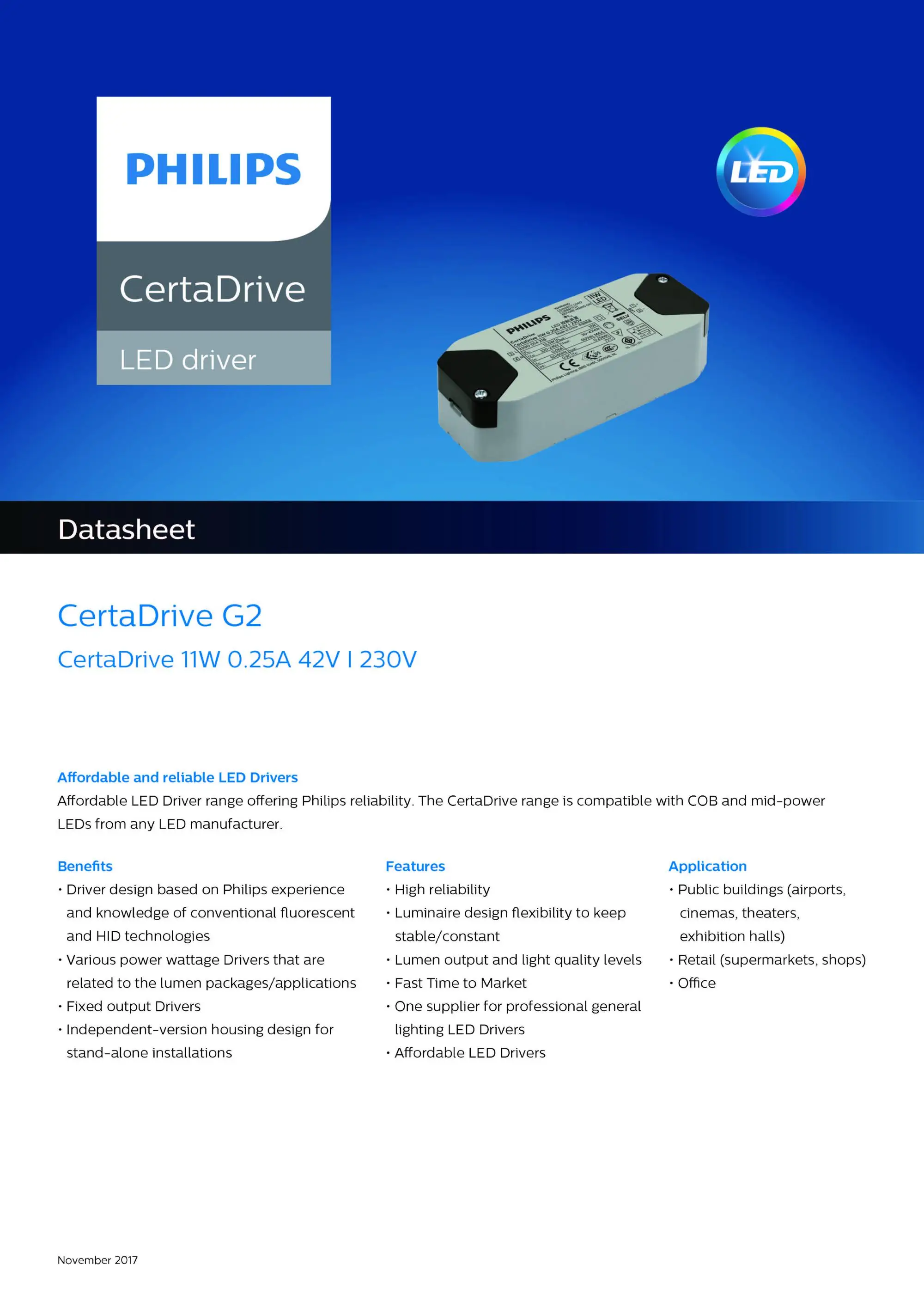 Philips LED Driver for Spotlight Downlight Certadrive 11W 0.25A 42V I 230V