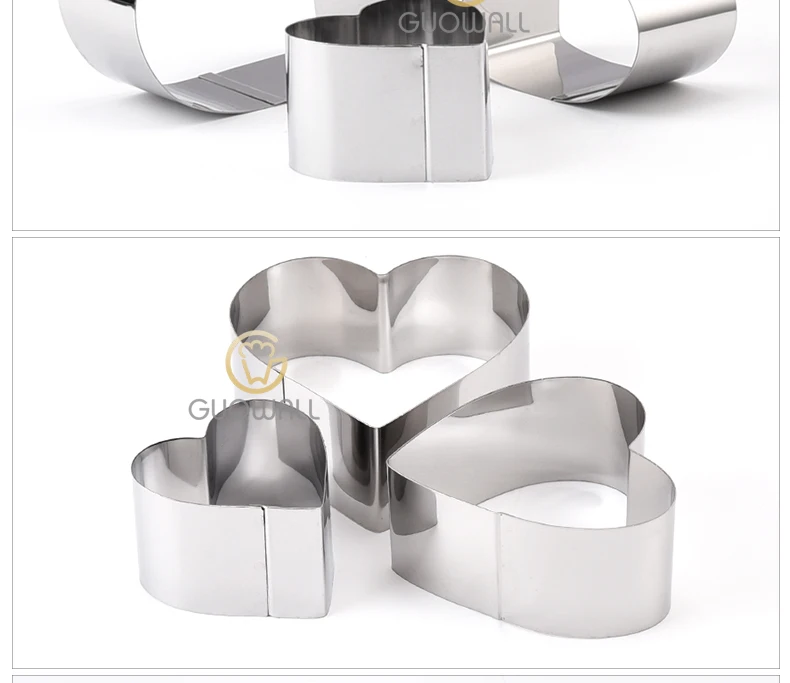 6/8/10cm Stainless Steel Heart Shaped Mousse Cake Mould Ring Set Of ...