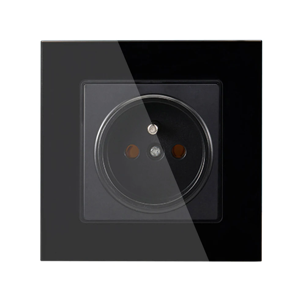 Topshine 16A Single French Socket Outlets - Gold Glass Frame