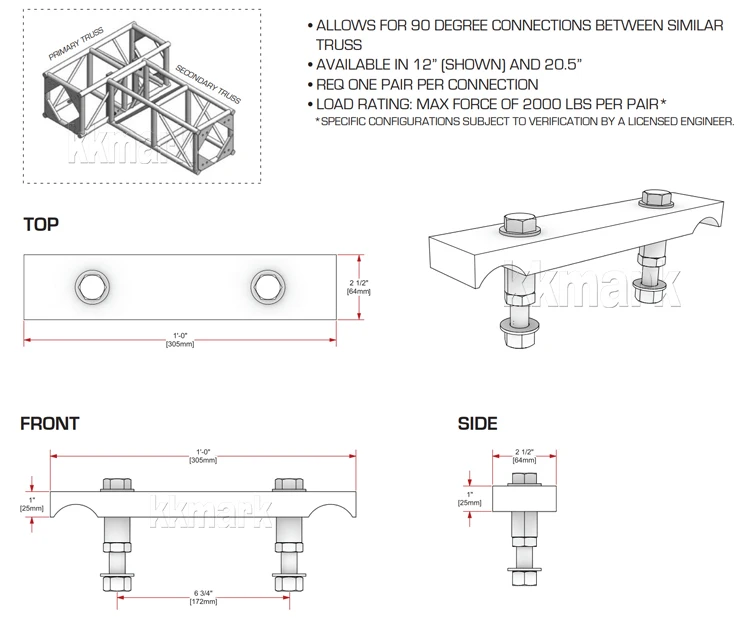 Aluminum TMB Bolt Truss Grapple for 12'' Tomcat Box Truss