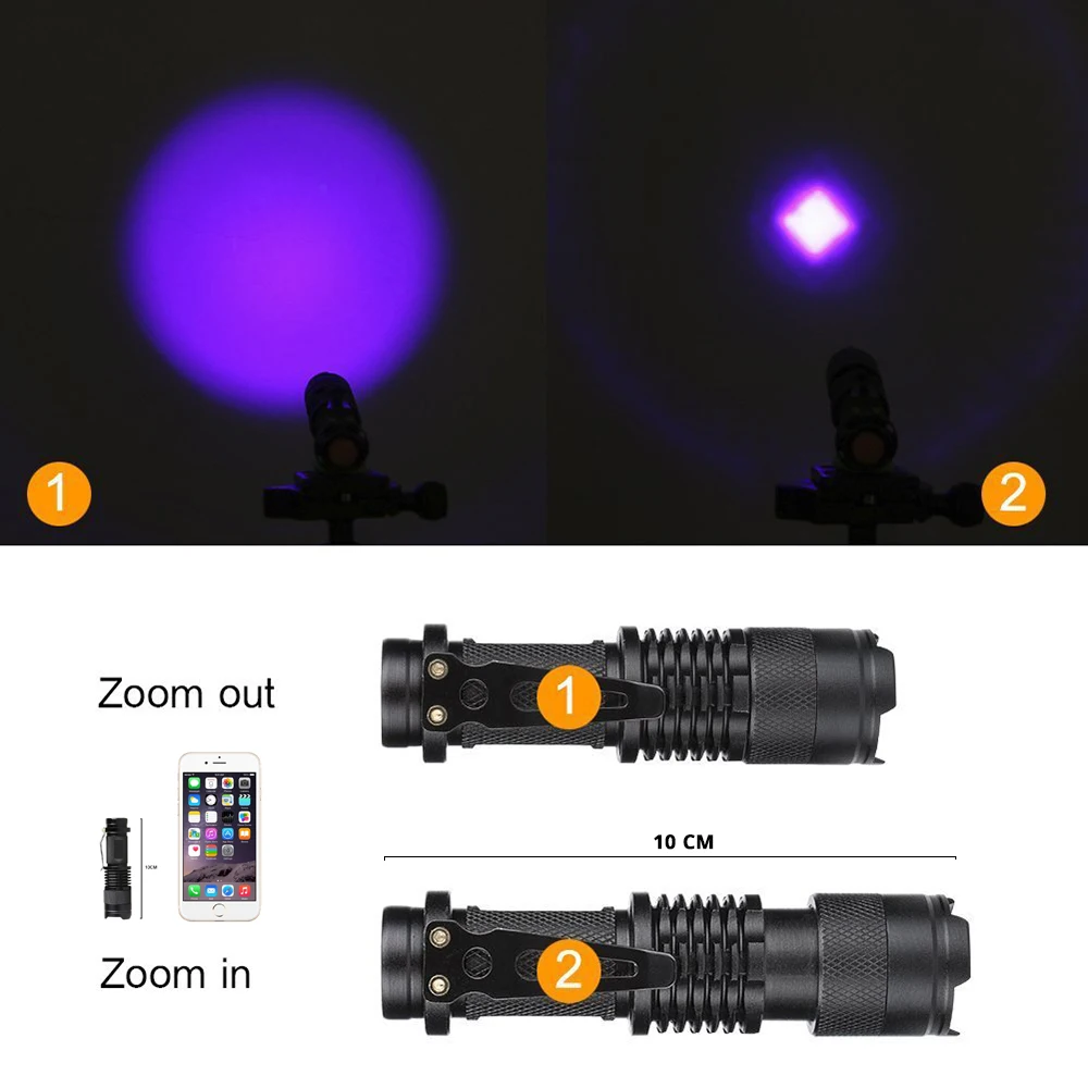 Mini Purple Lights 365NM T6 Tactical Flashlight for Camping