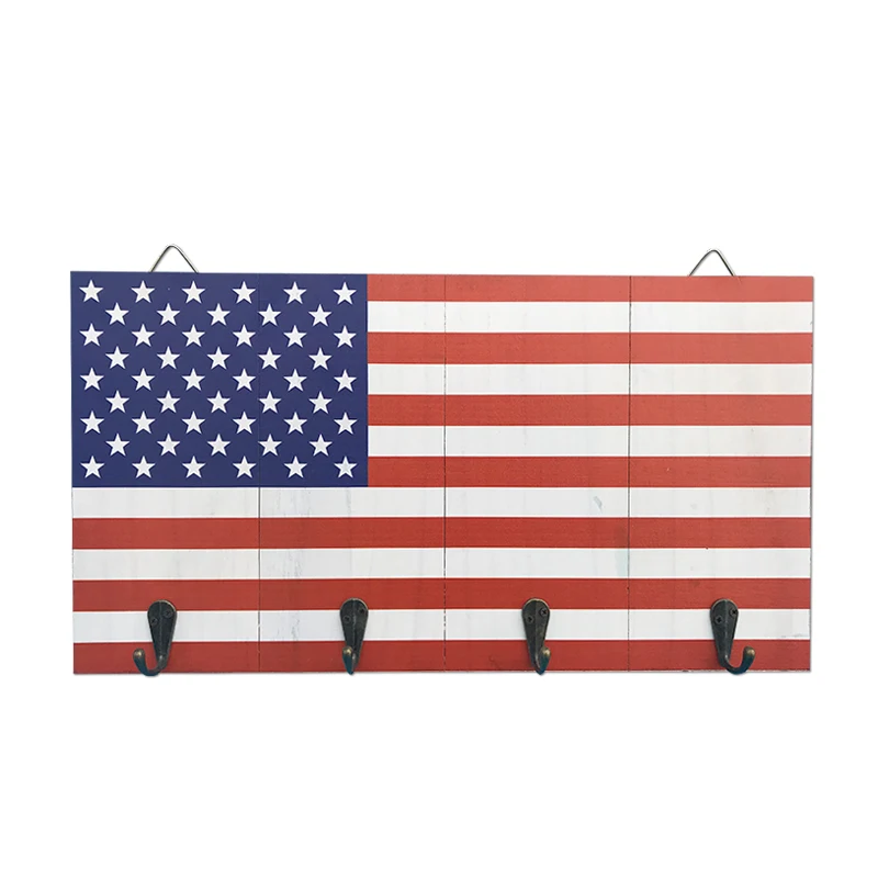 New Design 4-hook American Flag Design Wood Wall Mounted Key Hook Rack ...