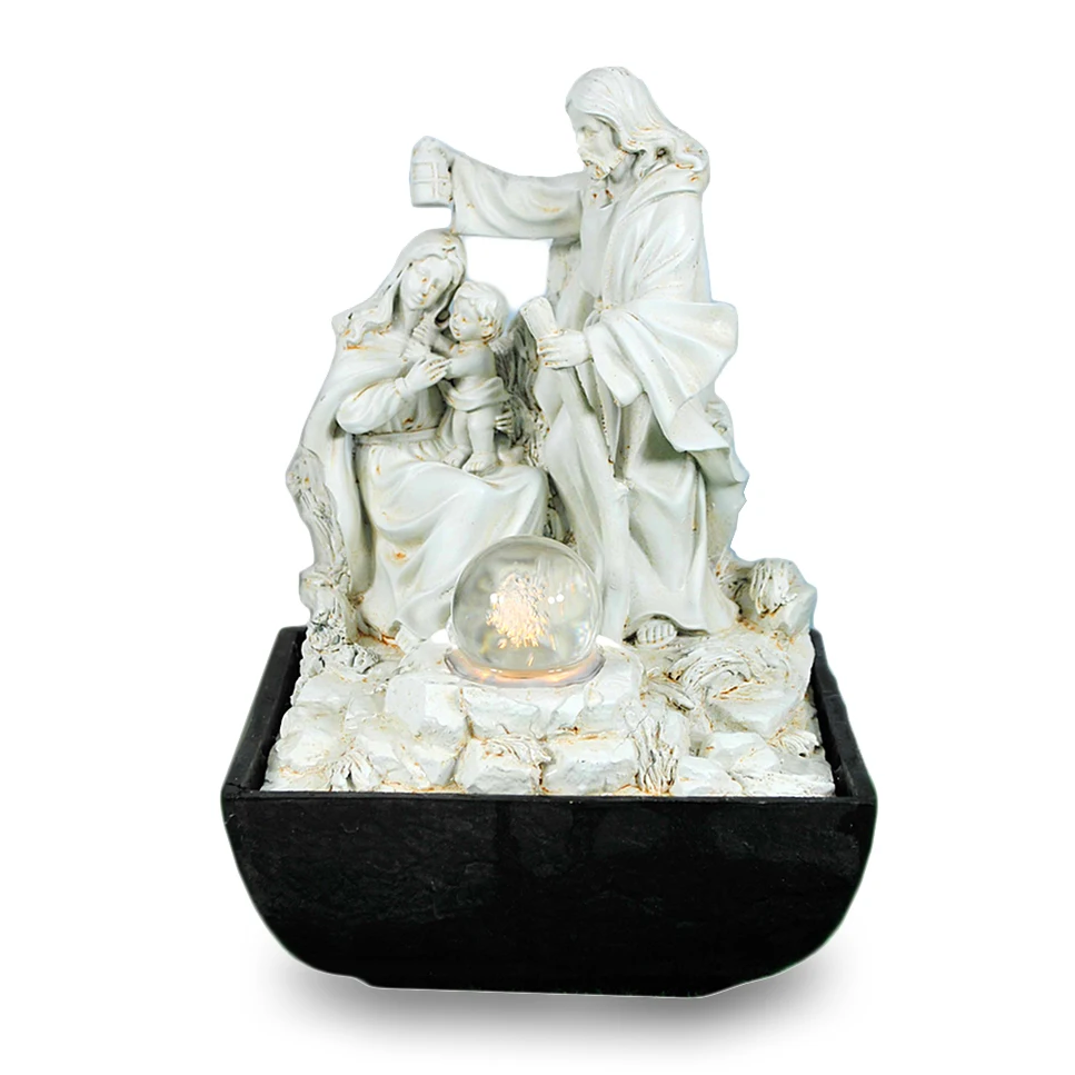 Decoration Resin Religious Tabletop Water Fountain Holy Family Statue ...