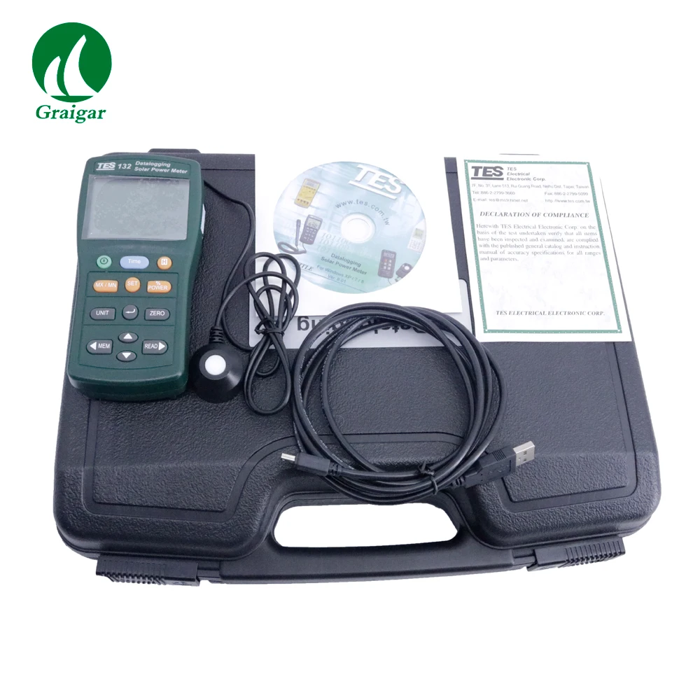 TES-132 Digital Datalogging Solar Power Meter - 2000w/m2