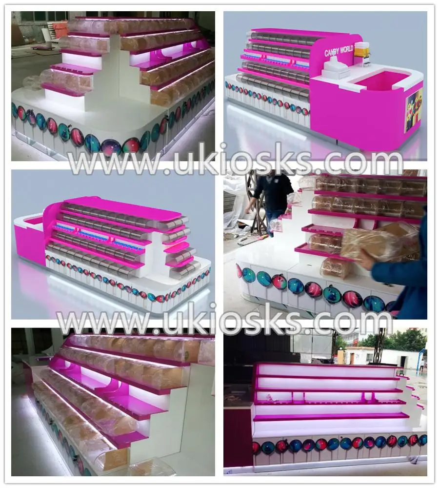 Retail mall food counter sweet cotton candy kiosk design for sale