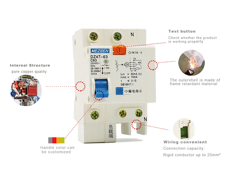 RCBO 1P+N 1a 2a 3a 4a 5a 6a Sp Circuit Breaker 10ma 30ma Elcb
