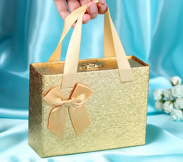 Luxury Sweet Gold Decorative Sweet Wedding Boxes with Handles