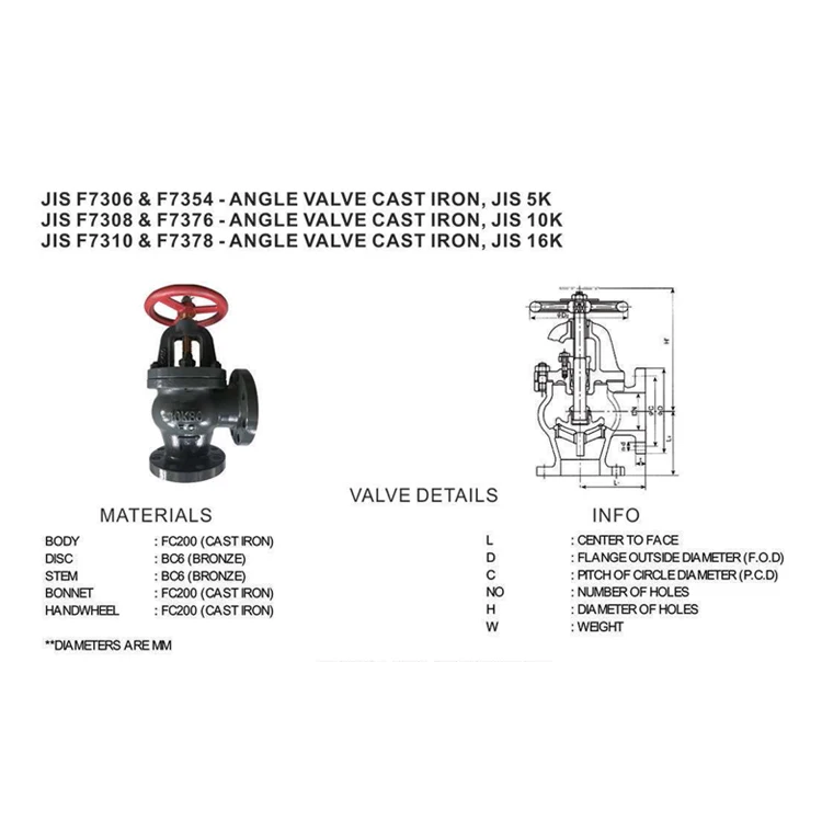 Jis F-7306 5 K 10 K 16 K De Hierro Fundido Marina Válvula De Ángulo Del ...