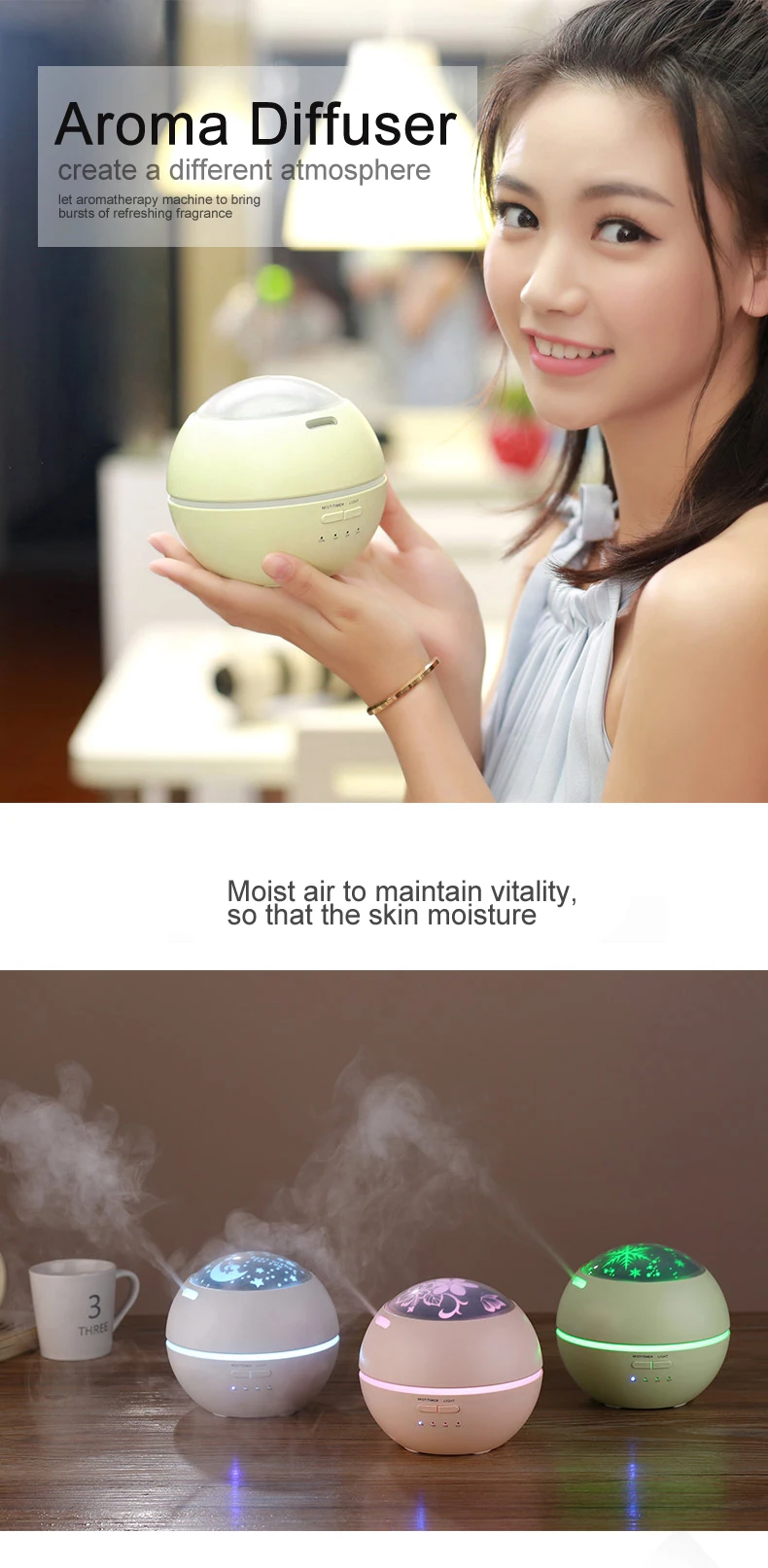Ultrasonic Cool Mist Humidifiers Shade Cover Aromatherapy Aroma ...