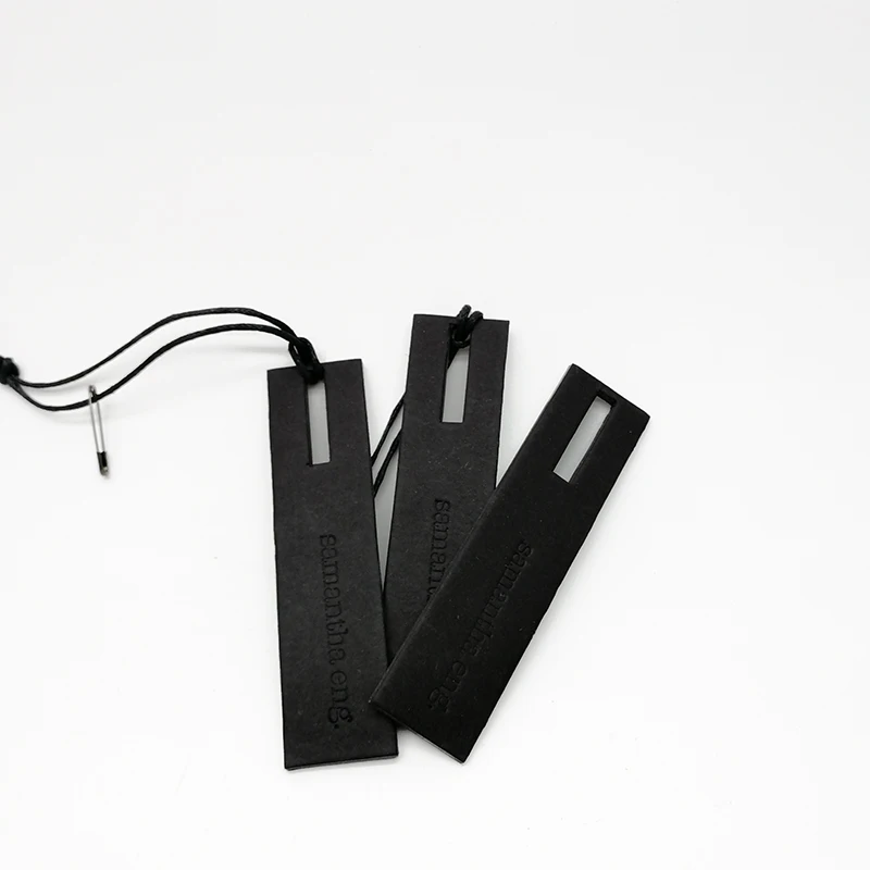 Customized Black Paper Tag Embossed Logo Garment Label Hang Tag With ...