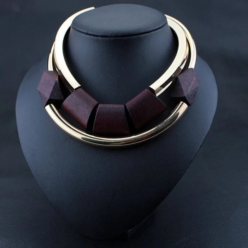 Vintage Bohemian Choker Statement Wood Necklace Chunky Statement Bib ...