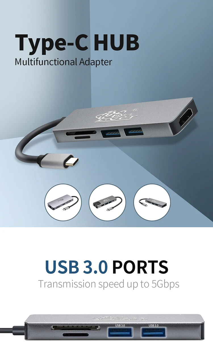Type C Multifunction Hub Adapter Type C To Usb Lan Vga Tf Sd Pd 8 In 1 ...