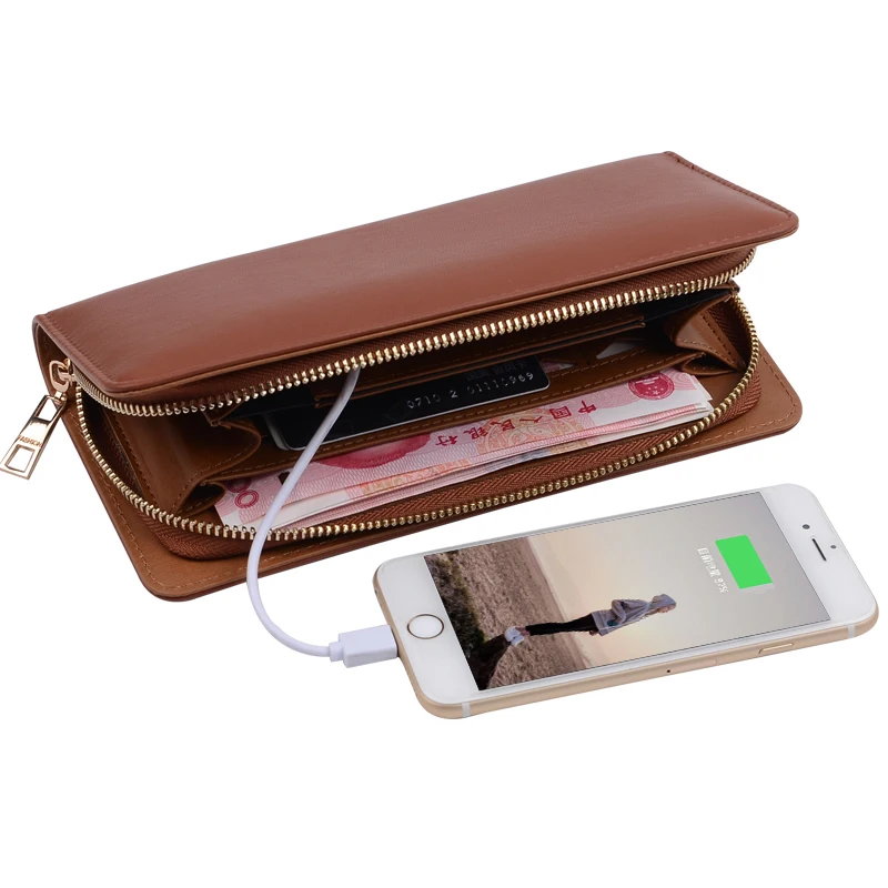 Unisex Luxury Leather Phone Charging 3000mah Power Bank Wallet - Buy ...