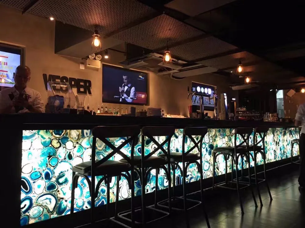 Blue Agate Backlit Semi Precious Stone Slab Bar Decoration Semi ...