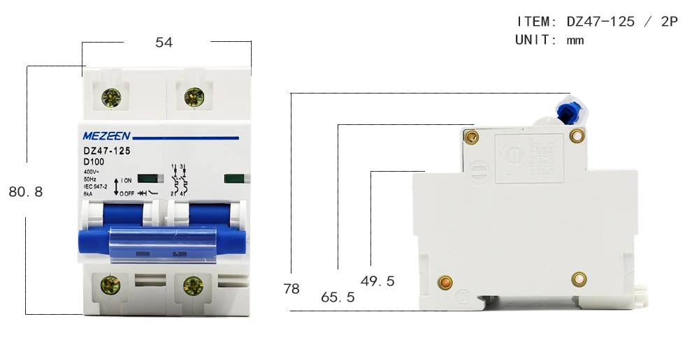 NC Series Single Pole Double Pole 125a Mcb DZ47-125 Type 6ka