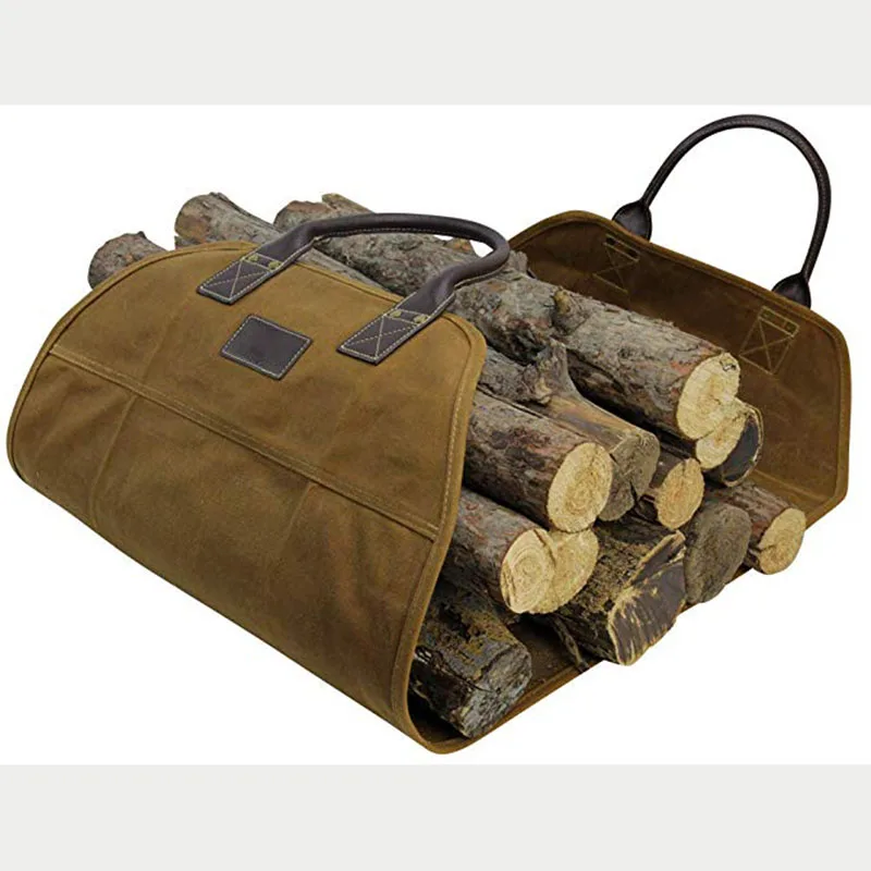 Waxed Canvas Fireplace Log Carrier Holders Large Firewood Carrier for ...