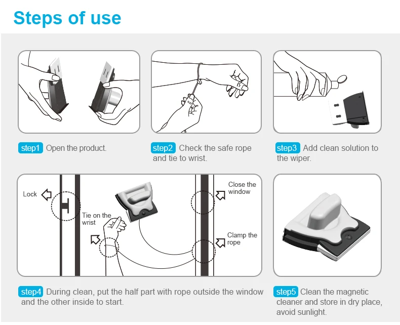 Boomjoy Magnetic Window Cleaner Double Faced Glass Wiper With Rubber ...