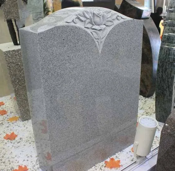 Rose Quartz Headstone - Ebony Black Granite with Sculpted Rose