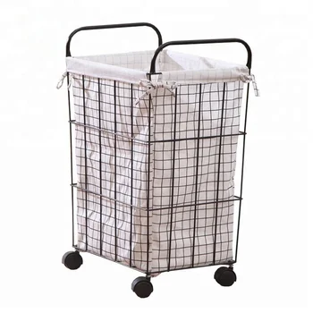 Rectangular Metal Wire Laundry Hamper Basket With Wheels - Buy Metal ...