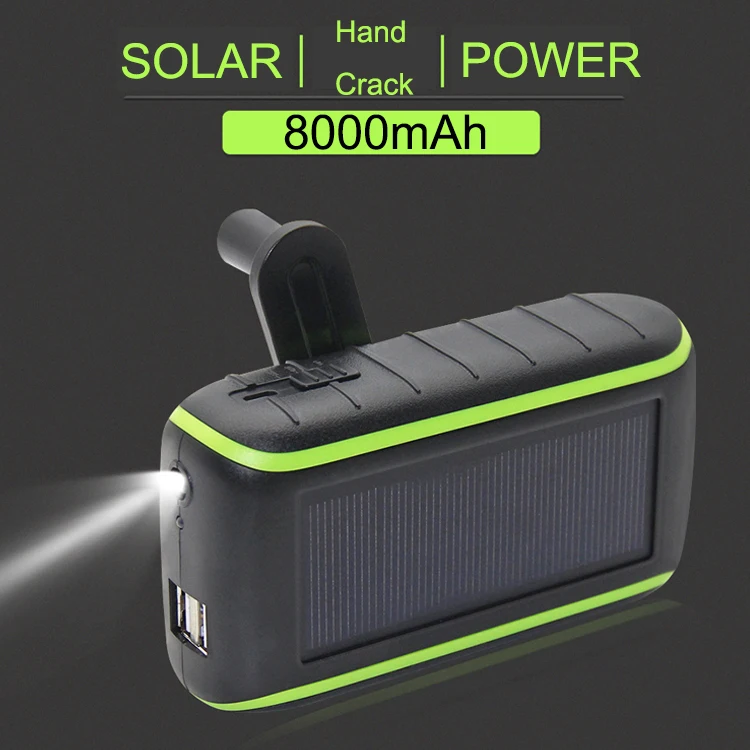 Hand Crank 8000mah Battery Charger Solar Portable Power Bank With Dual ...