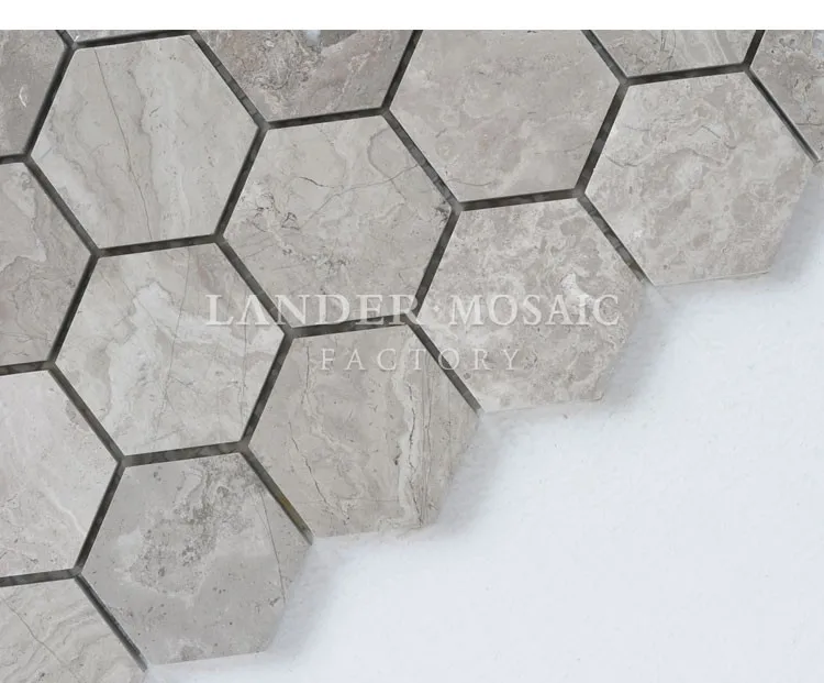 Lander Stone 48mm Grey Marble Mosaic Hexagonal Stone Mosaic Tile ...