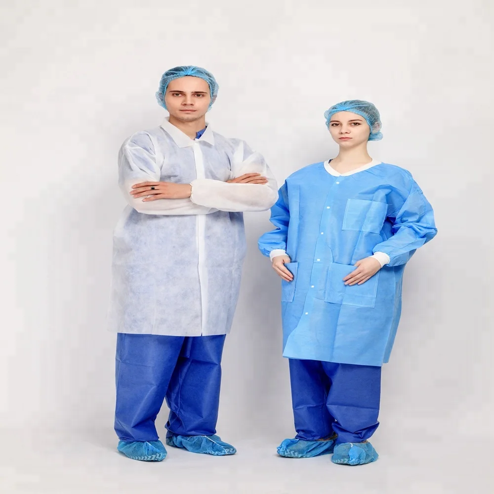 Disposable Sms Non Woven Medical Lab Coat Patient Coat Three Pockets ...