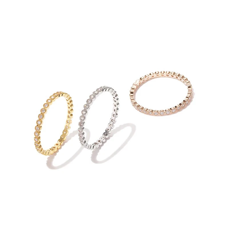 Gemnel 925 Silver Jewelry Rose Gold Simple Ring Set Combination Rings ...