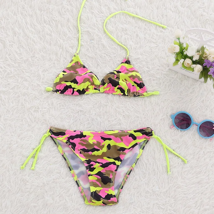 Triangle Colors Lump Kid Halter Swimwear Print Girl Bikini Beachwear ...