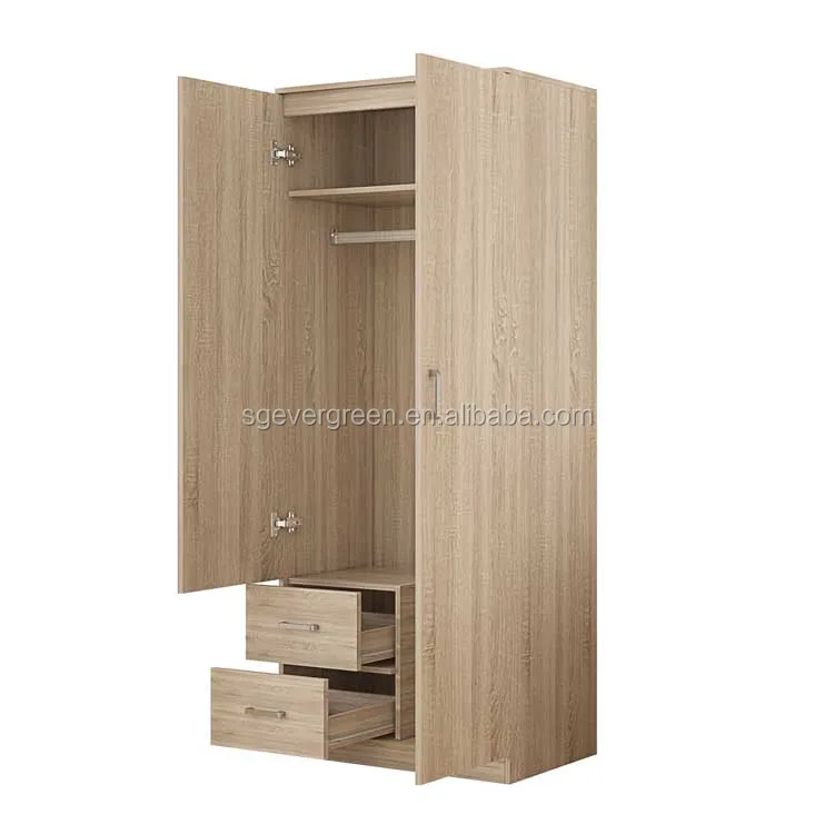 EVERGREEN Wood MDF Simple Design Modern Mirror 2 Door Wardrobe with 2 ...