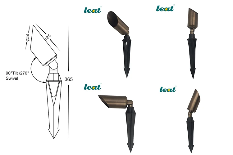 Bronze Brass Sloped Spike Light - Efficient Outdoor Lighting