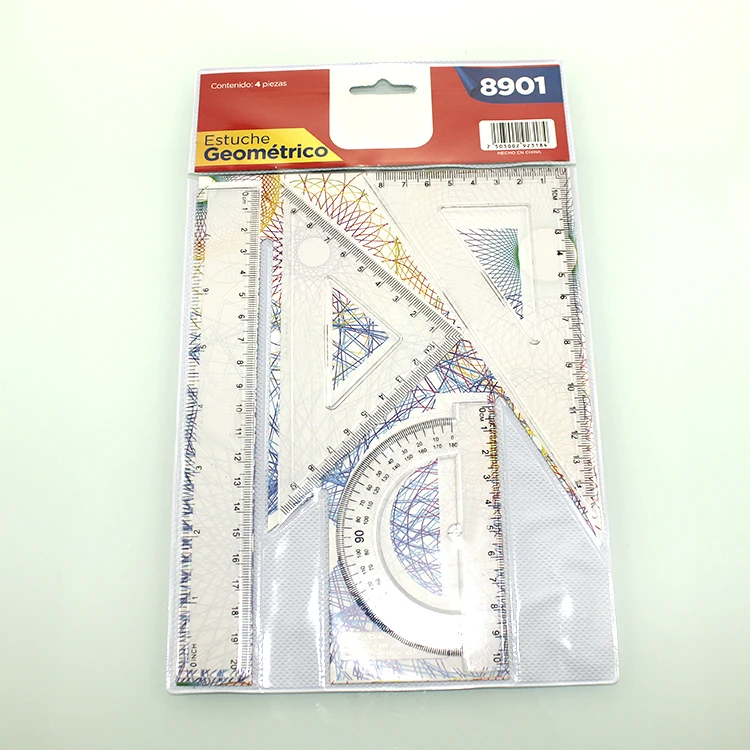20cm 4pcs Geometry Ruler Set Math Set Plastic Ruler Sets (protractor ...