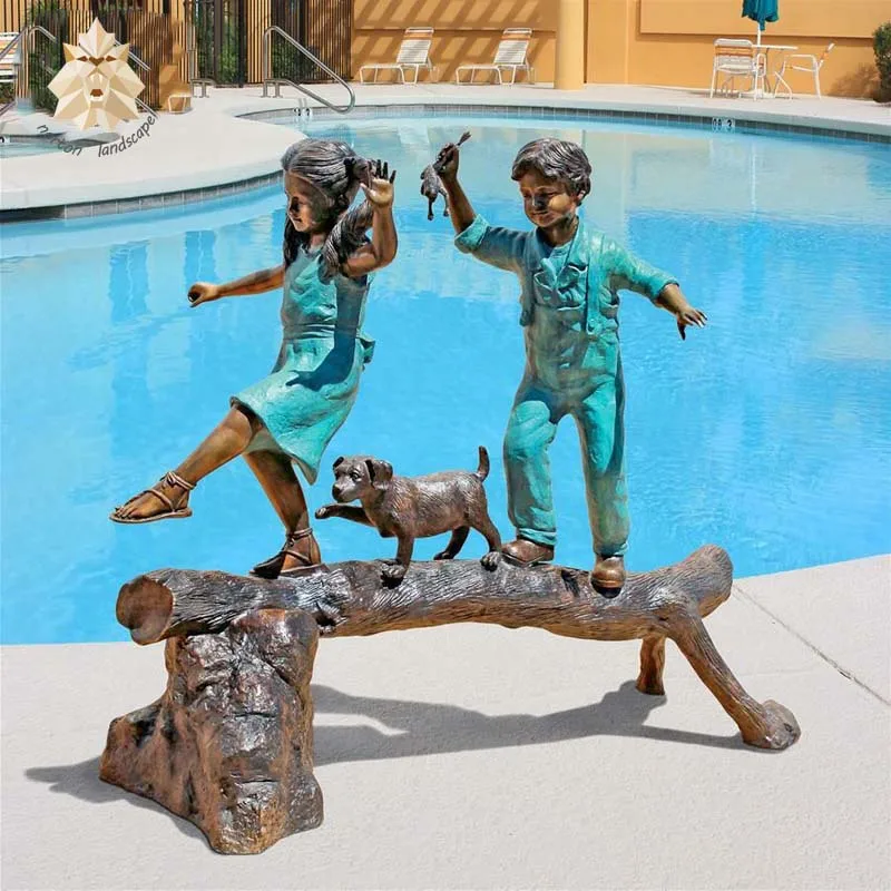 Swimming Pool Decorated Bronze Statue of Children and Dogs Sculpture ...