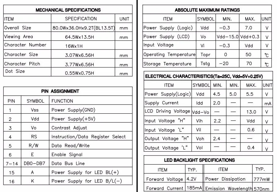 Monochrome Lcd Display Module Single Line Display 16x1 80mm* 36mm*14mm ...