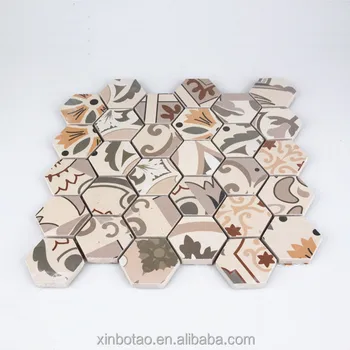 High Quality Hexagon Glazed Rustic Flower Pattern Ceramic Mosaic Tile ...