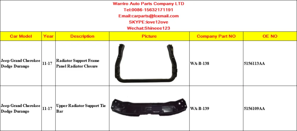 5156113aa Soporte Del Radiador Marco Para Jeep Grand Cherokee Dodge ...