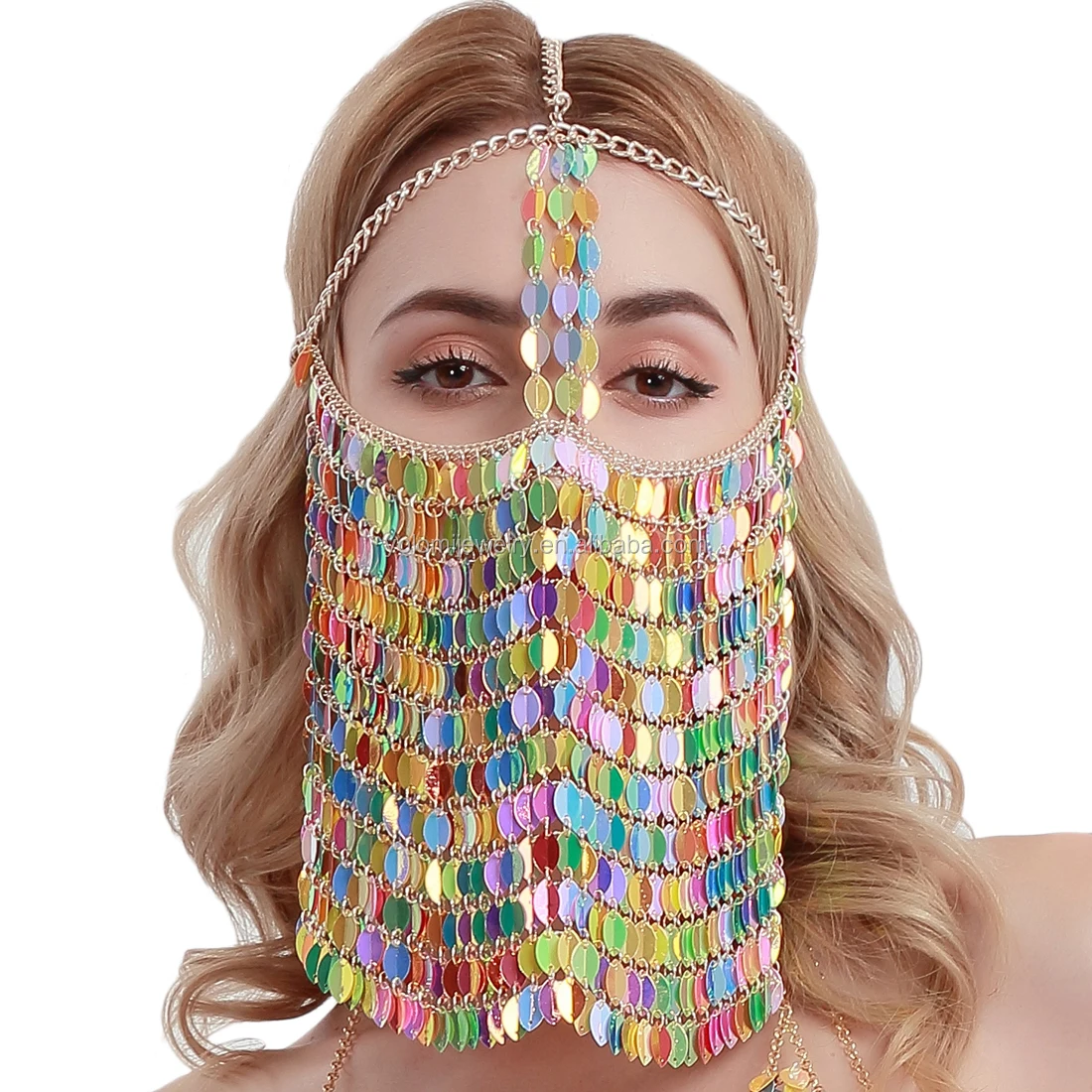 Metal Face Veil Chains Jewelry Harness Colorful Face Chains Indian Head ...