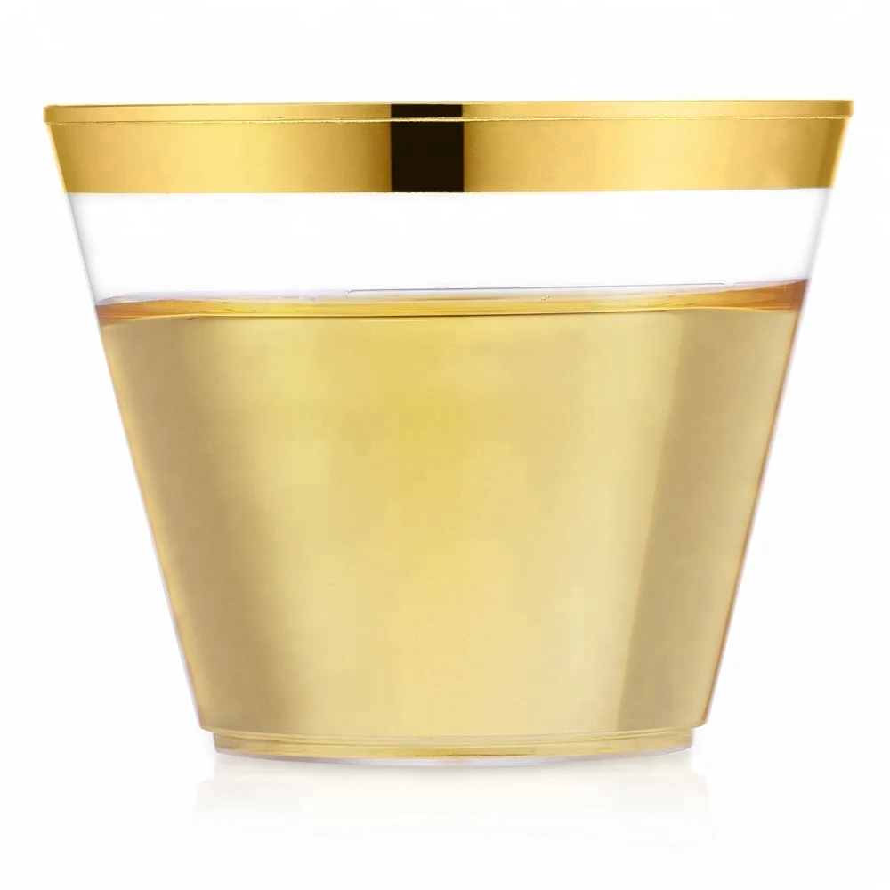 100 Pack 9 Oz Gold Rim Clear Plastic Cups Old Fashioned Tumblers Gold ...