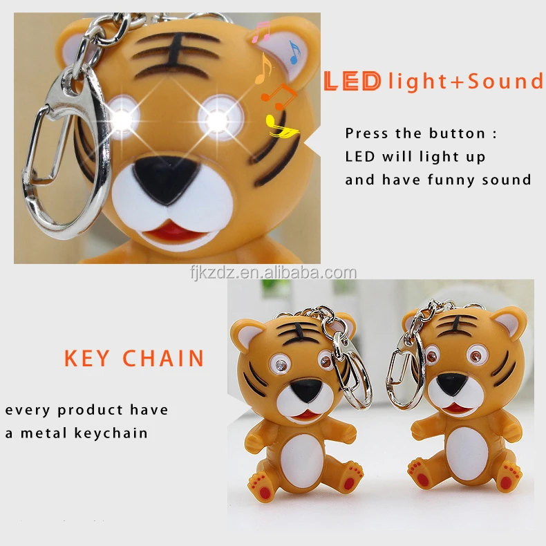 Plastic Flashlight Keychain Animal Led Sound Keychain Keyring Tiger ...