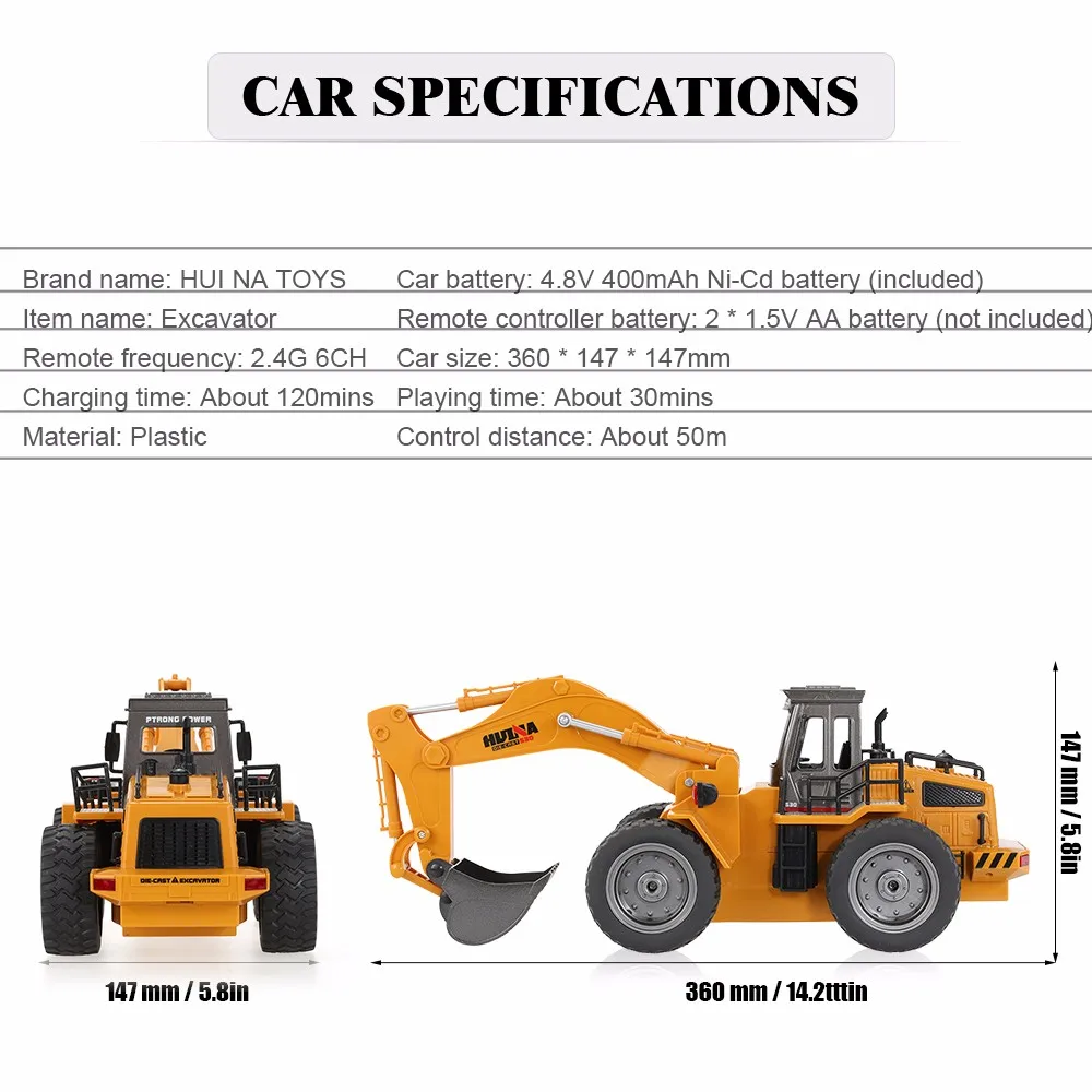 Huina Toys 1530 2.4g 6ch Mini Rc Excavator Engineering Toy Wheel ...
