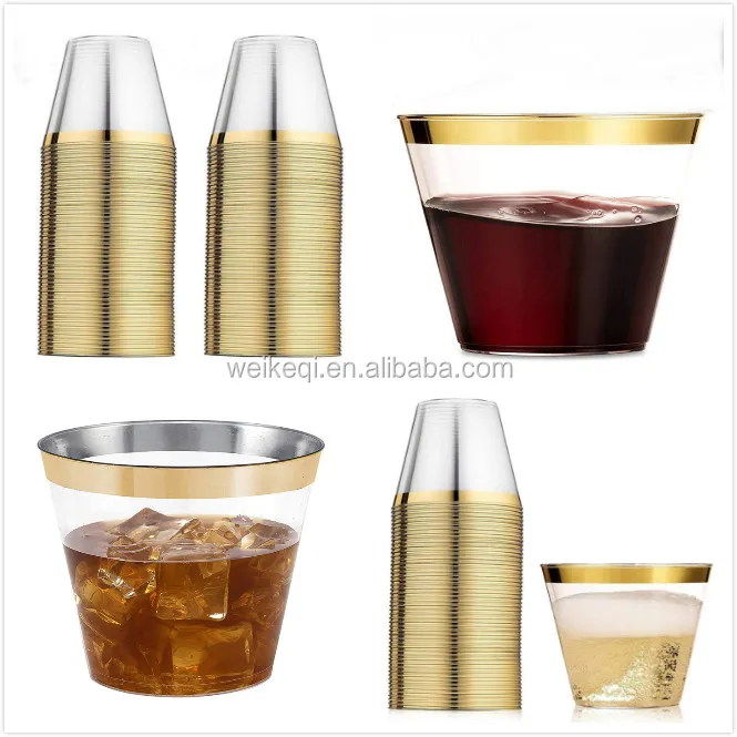 Custom Printed Reusable Gold Rim Plastic Cup With Gold Rim Rose Gold ...
