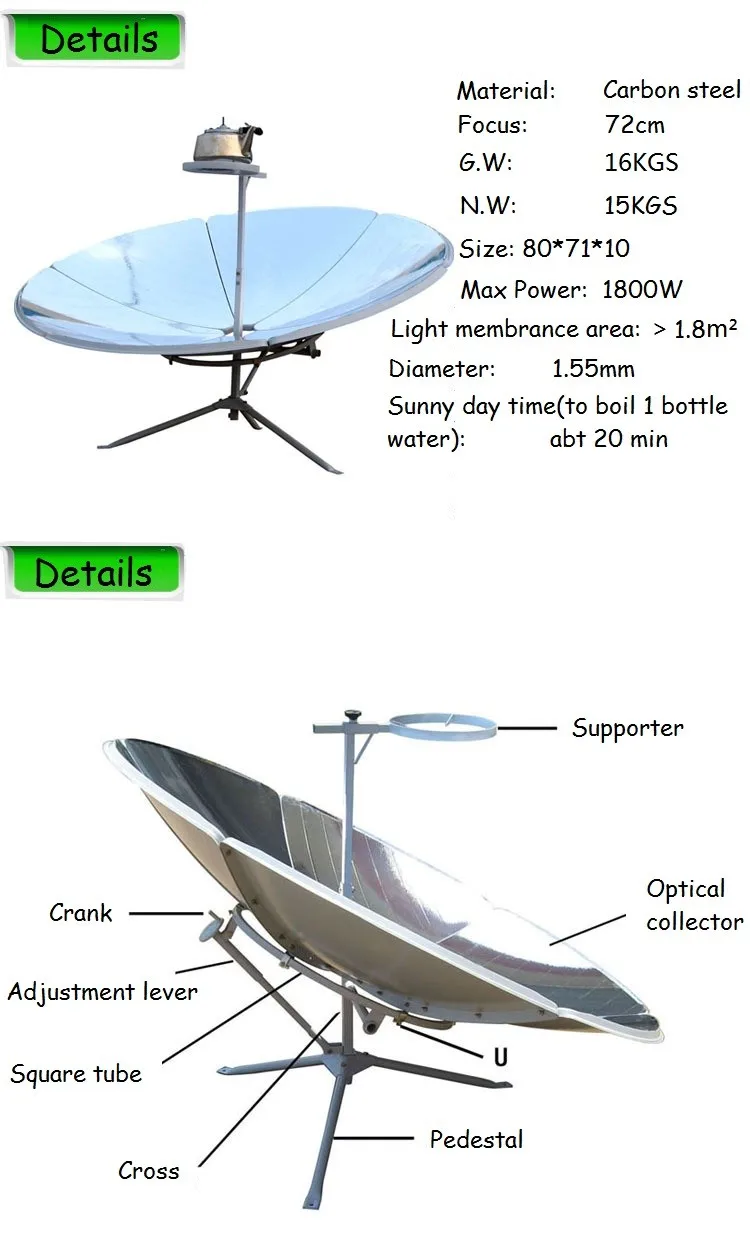 Parabolic Carbon Steel Solar Powered Cooker - Buy Portable Parabolic ...