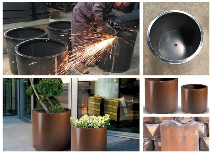 Outdoor Corten Steel Round Flower Planter Pots for Garden & Home Decor ...