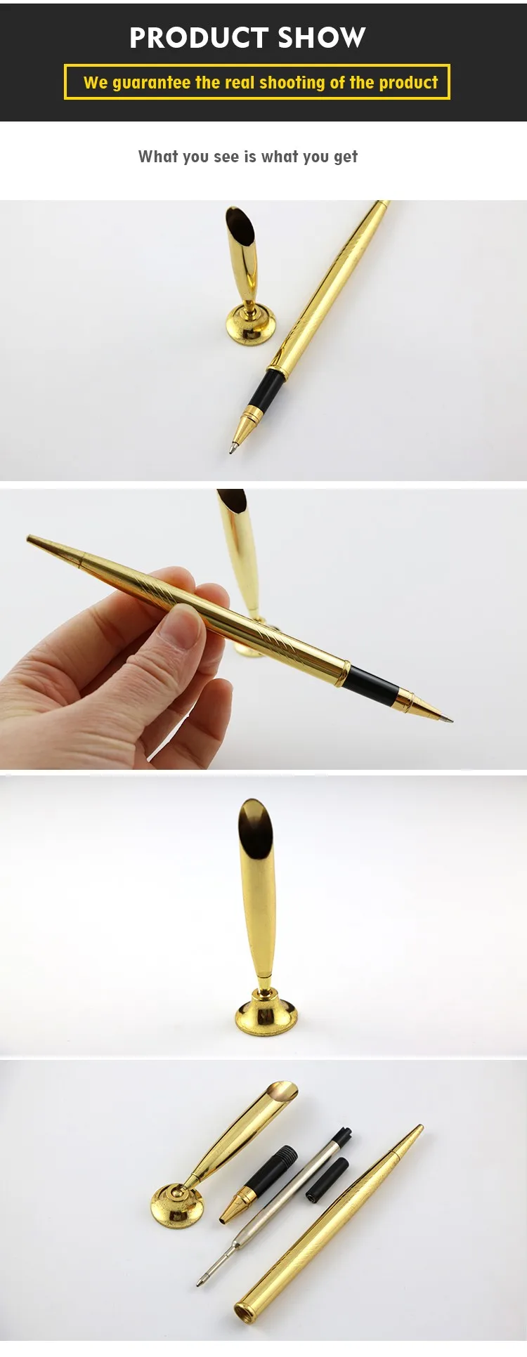Bright Smooth Gold Bullet Shape Novelty Funnel Pen Holder Desk Stand ...