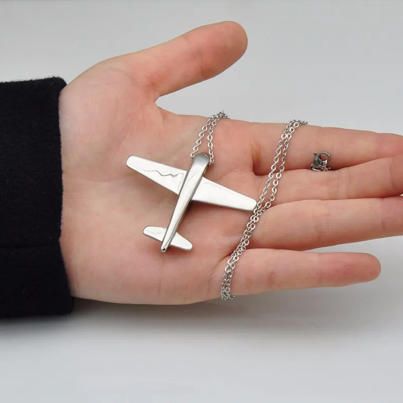 Link Chain Aircraft Design Stainless Steel Airplane Pendant Necklace ...