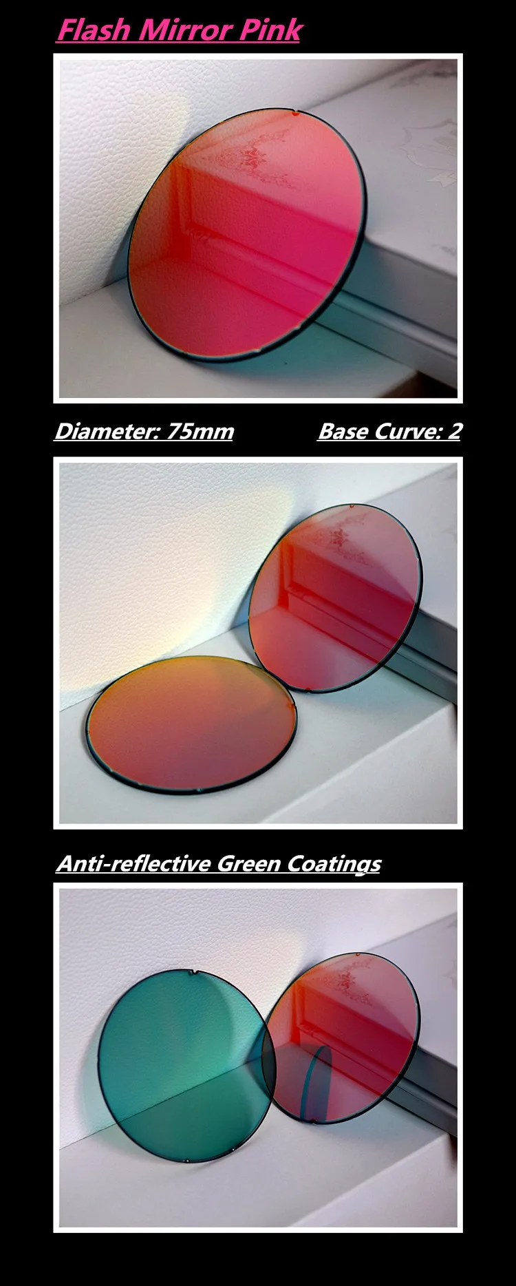 Fashion Sunglasses Lenses Flash Mirror Hd Coated Uv400 75mm Base 2 ...