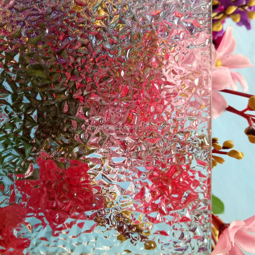 Blue Green Bronze Nashiji Flora Pattern Glass - Ultra Clear